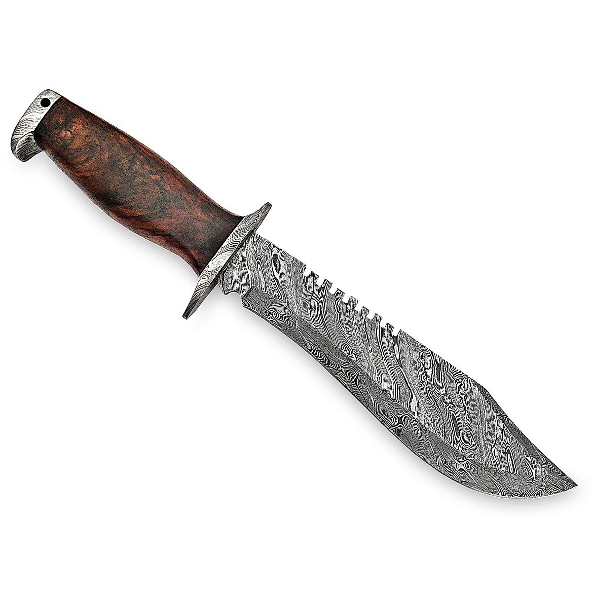 SFG - 13" Fixed Blade Hunting Bowie Knife, Damascus Steel Blade, Non-Slip Walnut Wood Handle, Lanyard Hole, Hunting, Camping, Backpacking, Fishing, Unique Gift Item For Him