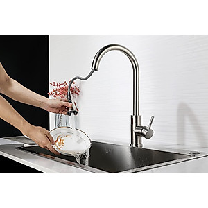 Touchless Kitchen Faucet Pull Down Kitchen Sink Faucets, Single Level Stainless Steel Kitchen Brushed Nickel Faucets with Pull Out Sprayer Two Water Modes