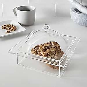 Huang Acrylic Clear Square Serving Food Tray with Lid Crystal Clear Acrylic | Sturdy and Elegant Acrylic Construction Perfect for Office, Dorm, Desk Organization | Shatter-Proof, Compact Design