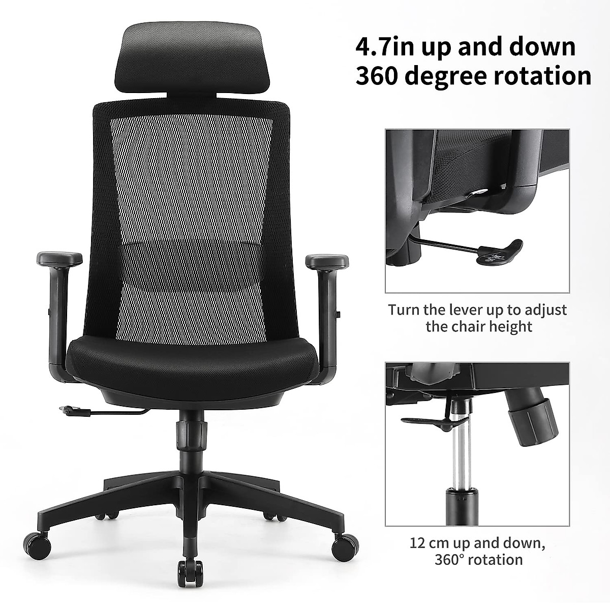 SIHOO Ergonomic Home Office Chair, Swivel Desk Chair with Adjustable Lumbar Support and Armrests, Breathable Mesh High Back Executive Chair (Black)