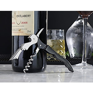 New Star Foodservice 48223 Folding Waiters Wine Bottle Corkscrew Beer Cap Opener with Plastic Bird Style Handle, Black