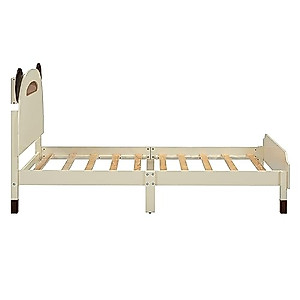 Prohon Wood Bed Frame Twin Size with Bear-Shaped Headboard & Motion Activated Night Lights, Platform Bed with 7.9" Underbed Storage, Cute Bedframe for Kids Boys Girls, No Box Spring Needed, Cream