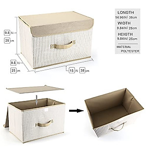 mee'life Storage Bins with Lids 2 Pack, Closet Organizers and Storage Containers Collapsible Storage Cubes Large Toy Storage Boxes Linen Fabric Storage Baskets for Clothes Toys Blanket - Beige Stripes