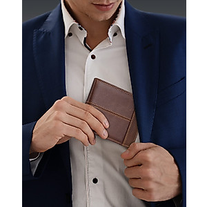 Swallowmall Mens Wallet RFID Blocking Genuine Leather Bifold Wallets For Men, ID Window 16 Card Holders with Gift Box