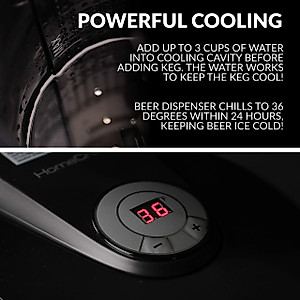 Homecraft Black Stainless Steel Easy-Dispensing Tap Beer Cooling System Kegerator, Includes Reusable Growler, CO2 Cartridges, Removable Drip Tray & Cleaning Kit, Fresh for 30 Days