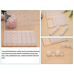 JESEP YONG 112 Slots 4 Pack 28 Grids Plastic Organizer Box Clear Beads Storage Container Jewelry Case for Art DIY Crafts , Nail Diamonds ,Jewelry , Painting