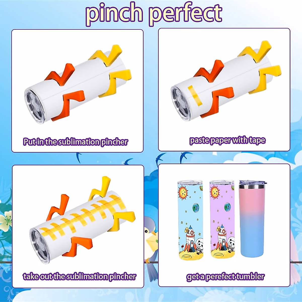 Perfect Sublimation Tumblers Pinch for 20 Oz Tumbler Skinny Straight Sublimation Tumbler Pinch Tool, Clamp for Sublimation Paper and Glass Pinch (2 Pack) (Yellow & Orange)