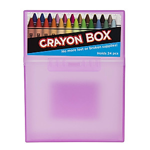 It's Academic Crayon Box with Hinged Lid and Snap Closure, Clear, Purple, and Green Plastic, 16-Pack (Colors May Vary)