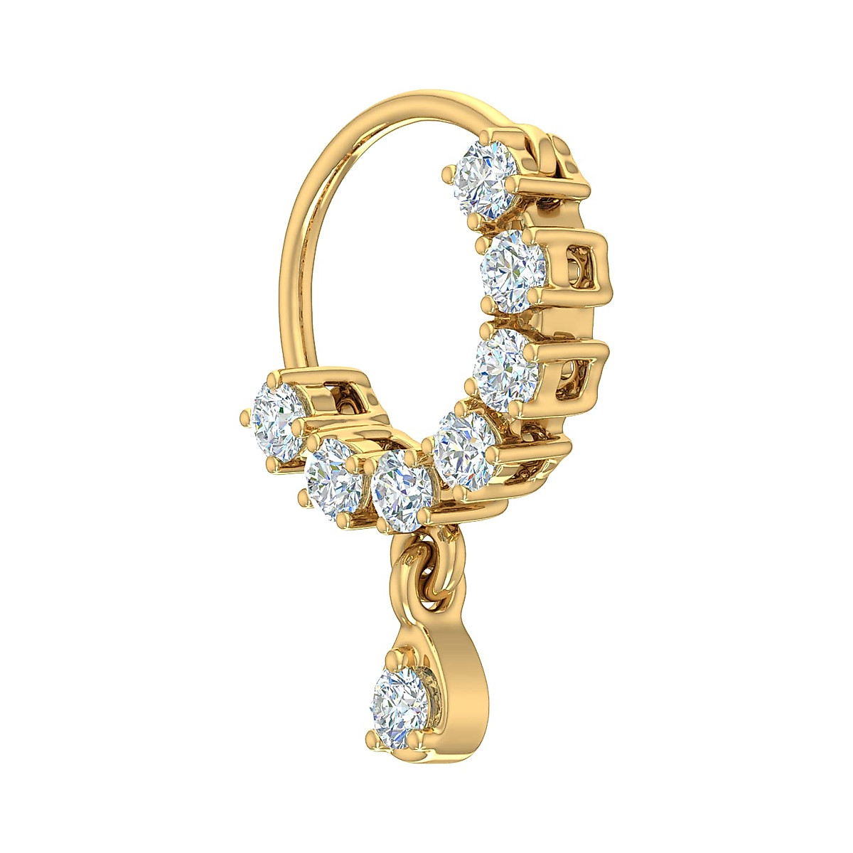 FINEROCK 1/10 Carat Diamond Drop Nose Pin in 14K Yellow Gold