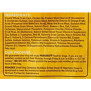 Pedigree Small Dog Complete Nutrition Small Breed Adult Dry Dog Food Grilled Steak and Vegetable Flavor Dog Kibble, 14 lb. Bag