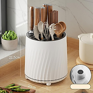 Elvaesther Chopstick Holder Rotary Knife Rack Multi-functional 360-degree Rotating Kitchen Knife Fork Rack Storage Box black white