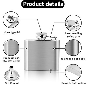 2 Oz Stainless Steel Hip Flask Leakproof Drinking Flask with Funnel Flask Hip Set for Men Camping Pocket Flask Easy Pour Funnel Flask Whiskey Flask Metal Liquor Flask Drinking Flask Ideal for Gift