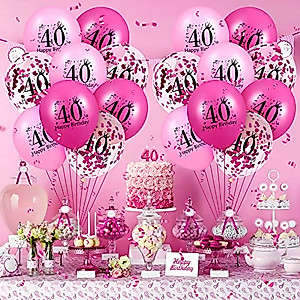 Pink 40th Birthday Balloons 18Pcs Pink Hot Pink Happy 40th Birthday Latex Balloons Hot Pink 40th Birthday Party Decorations for Women Men 40th Birthday Anniversary Party Supplies 12 inch