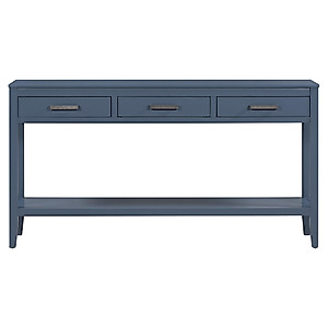 Modern 3-Drawer Console Table with 1 Shelf,Solid Wood Entryway Sofa Side Table for Hallway, Living Room, Foyer, Corridor, Easy to Assemble (Blue#3-Drawer)