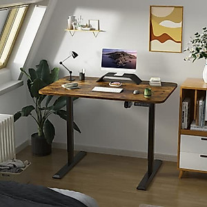 JUMMICO Standing Desk Electric Adjustable Desk Large 44 x 24 Sit Stand Up Desk Home Office Computer Desk Memory Preset with T-Shaped Metal Bracket and Holes for Routing Cables, Brown