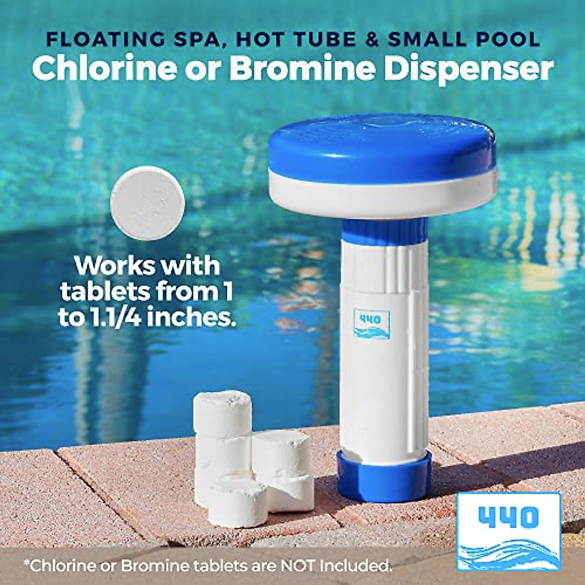 440 Mini Premium Floater Dispenser for Spa, Hot Tub and Small Pools for 1 Inch Chlorine or Bromine Tablets. (Tablets NOT Included) Adjustable Chemical Float from 0 to 13 Flow Control