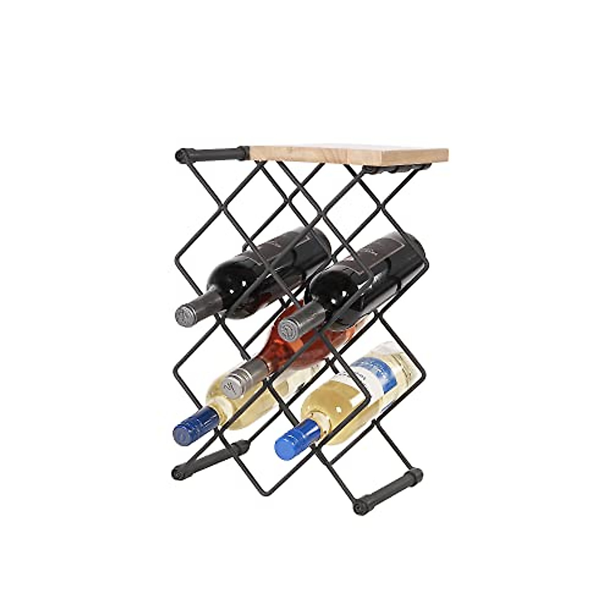 neatfreak Countertop Wine Rack with Shelf Freestanding Tabletop Wine Bottle Holder for Up to 10 Bottles - Matte Black Metal Frame with Maple Wood Tray for Wine Glass - 17.24 x 7.63 x 11.49 in