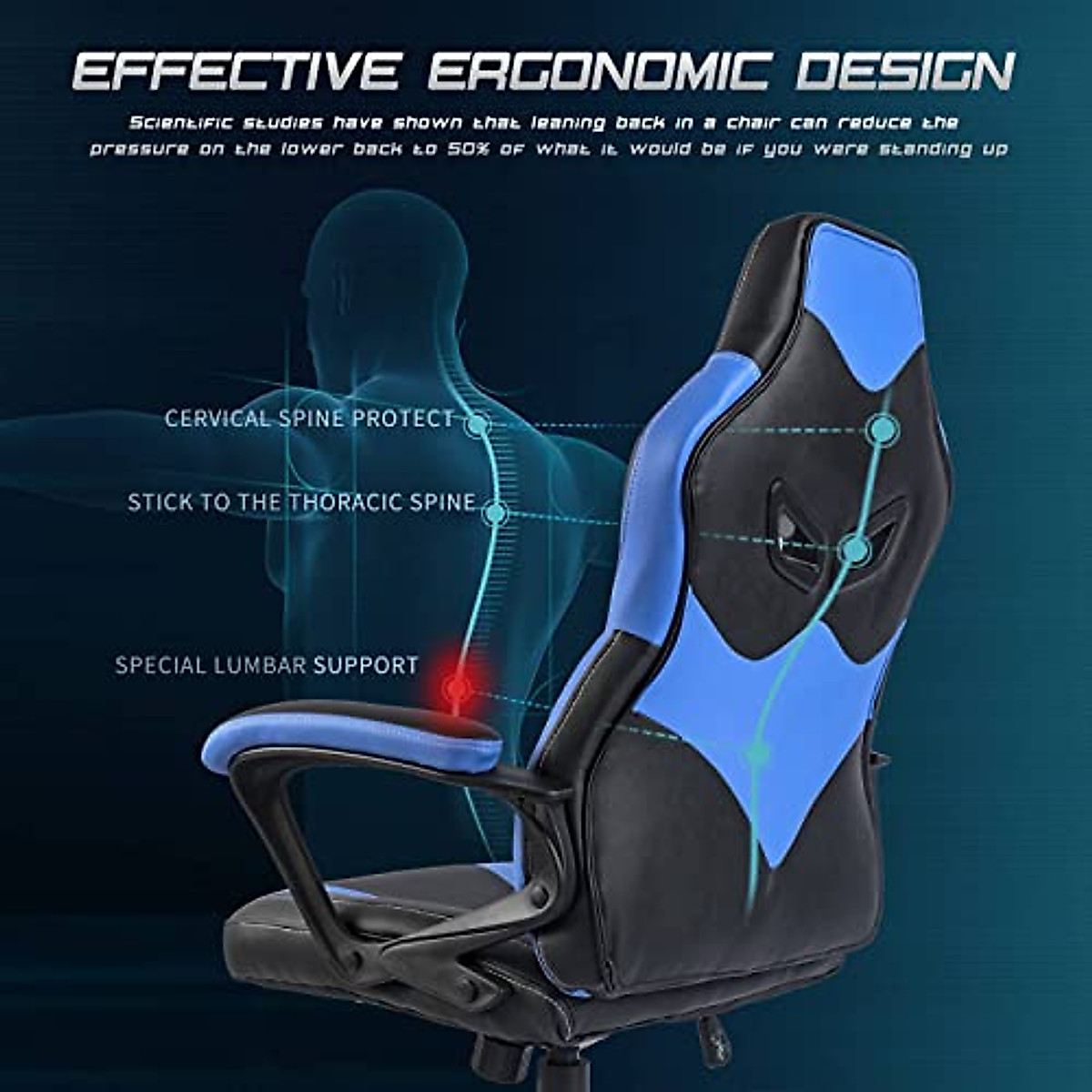 JOYFLY Gaming Chair, Gamer Chair for Adults Teens Silla Gamer Computer Chair Racing Ergonomic PC Office Chair （Blue）