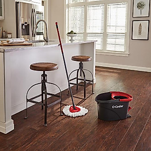 O-Cedar Easywring Microfiber Spin Mop & Bucket Floor Cleaning System with 1 Extra Refill,Red / Gray