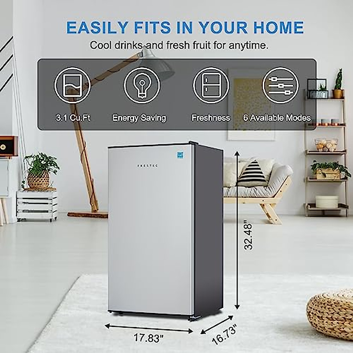 Frestec 3.1 CU' Mini Refregiator, Compact Refrigerator, Small Refrigerator with Freezer, Stainless Steel Look (FR 310 SL) & BLACK+DECKER EM720CB7 Digital Microwave Oven with Turntable Push-Button