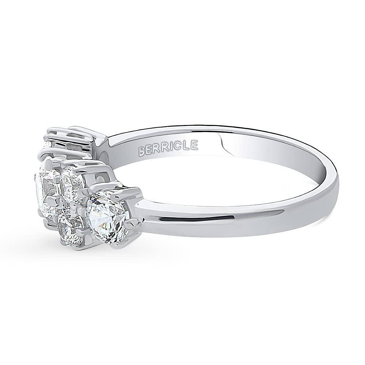 BERRICLE Sterling Silver Flower Cubic Zirconia CZ Fashion Ring for Women, Rhodium Plated Size 9