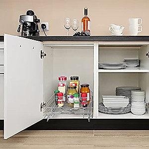 Pull Out Cabinet Drawer Organizer,Heavy Duty Slide Out Pantry Shelves Sliding Drawer Storage For Kitchen,Bathroom,Home,Wire Frame, Chrome Finish