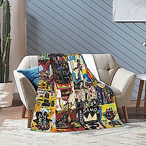 Jean- Shirt Michel Artist Basquiat Throw Blanket Super Soft Velvet Blanket Lightweight Bed Blanket Durable Home Decor Fleece Blanket Sofa Blanket, Suitable for All Seasons 60"X50"