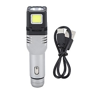 Jopwkuin Car Charged Emergency Torch, Emergency Automobile Tool Handheld Dual Light Source with Window Breaker for Vehicle (Single Light)