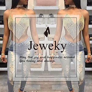 Jeweky Boho Crystal Body Chain Gold Rhinestone Body Jewelry Sexy Beach Bikini Bra Jewelry for Women