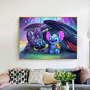Stitch Diamond Painting Kits for Adults Kids Beginners, DIY 5D Toothless and Stitch Diamond Art Kits for Adults Kids, Stitch Paint by Diamonds Gem Painting Kits for Home Wall Decor 12 x 16 inch