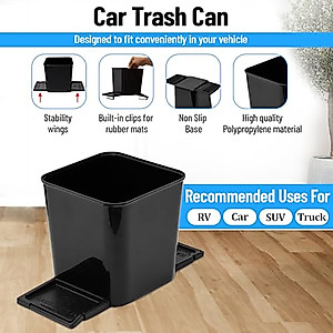 Car Trash Can for Vehicles Leakproof Compact Garbage Bin w/ Stability Flap, Anti-Slip Base, Portable Trash Holder for Cars, Trucks, SUVs, Minivans Compact, Auto Container Organizer (Black, Small)