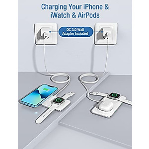 2 in 1 Wireless Charger, 15W Dual Wireless Charging Pad for iPhone 14/14 Pro/13/13 Pro/12/12 Pro/11/X/8, Samsung S23/S22/ S21/ Note 20, Airpods 3/2/Pro, iWatch 8/7/6/SE /5/4/ 3/2(with QC 3.0 Adapter)