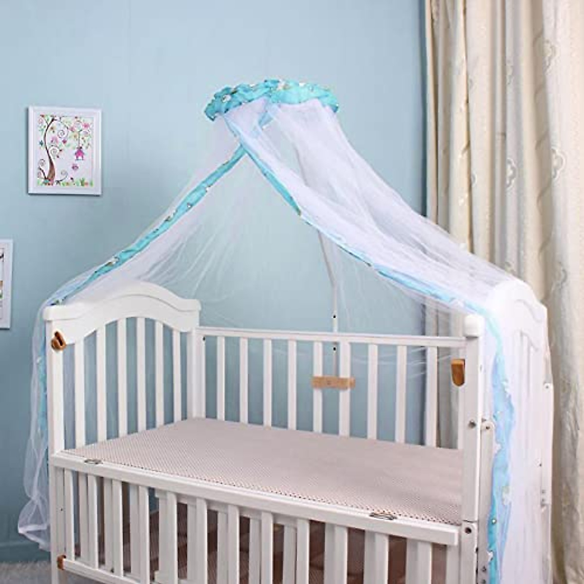 Crib Mosquito Net Universal Baby Cot Bed Crib Canopy Round Lace Baby Dome Mosquito Net Bed Tent Foldable Baby Nursery Bed Mesh Tent Net Newborn Bed Crib Canopy Netting Hanging Dome Curtain Cover Net