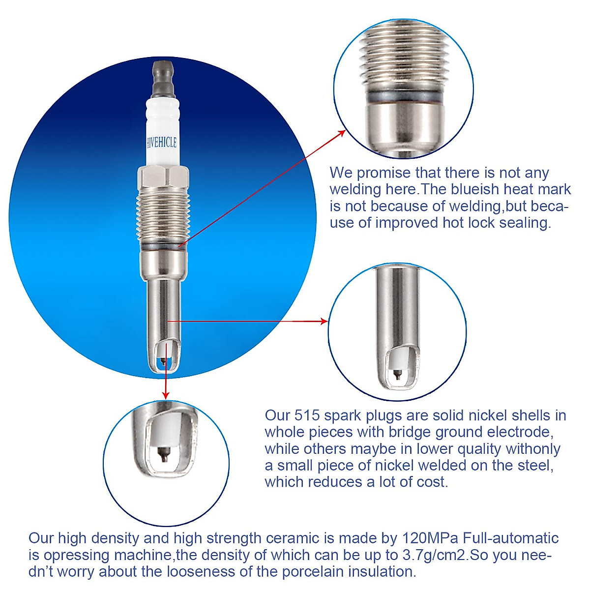 HiVehicle V7401 Platinum Spark Plugs - Replacement of SP515 HT15 PZH14F Pack of 8, For Ford F-150 F-250 F-350 Explorer Mustang