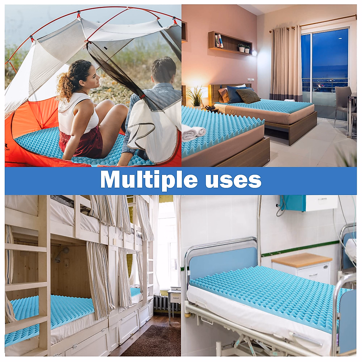 Askme 2 Inch Twin Mattress Topper Convoluted Gel Memory Foam with Bonus Machine Washable Cover US and Euro Certified, (GJTGC02--33)