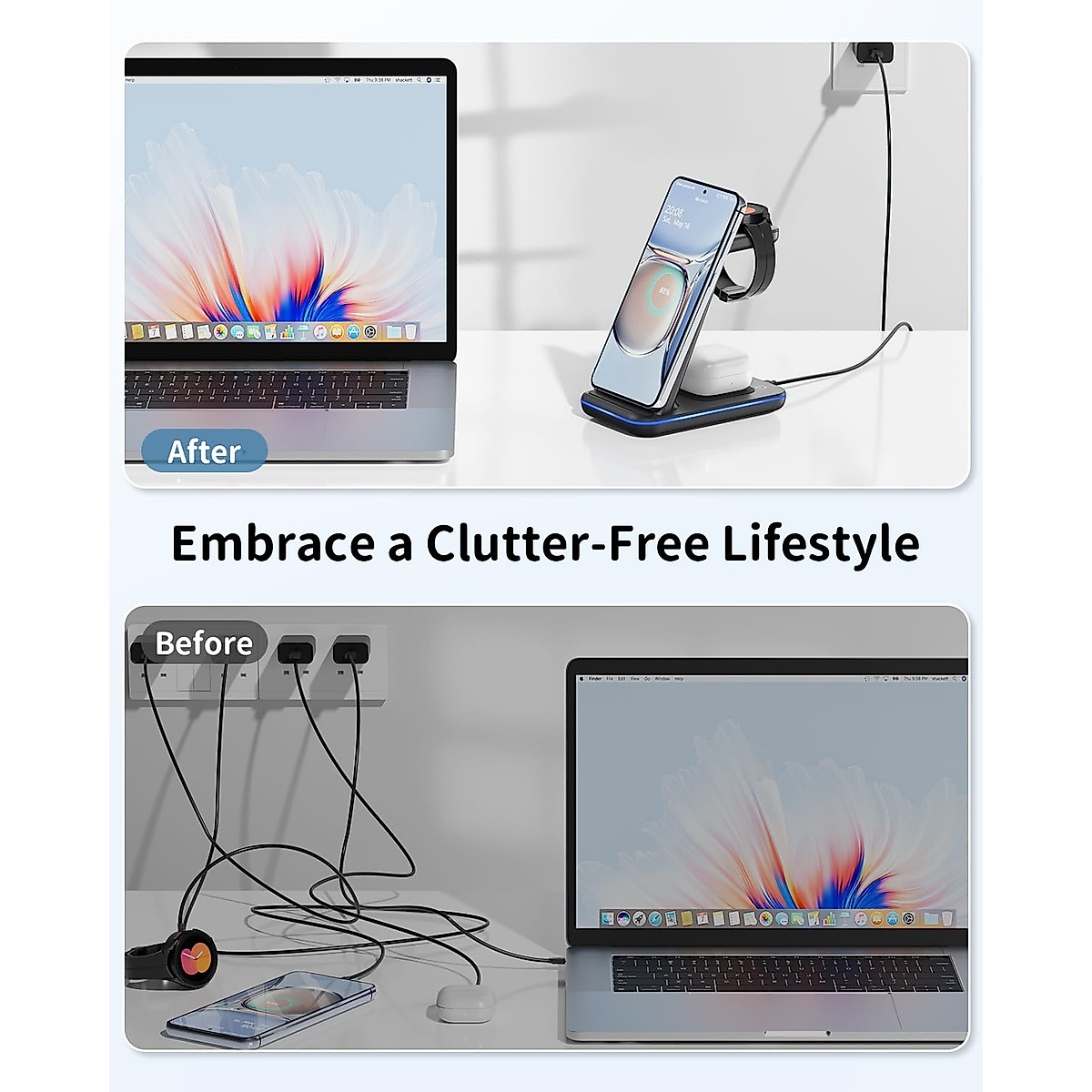 Wireless Charger for Samsung&Android: JoyGeek 3 in 1 Charging Station for Galaxy Watch5 Pro/4/3/Active2/1 - Phone Charger Stand for S23 Ultra/S22/S21/S20/Note 20, Z Fold&Flip Series, Buds2 Pro