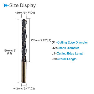 CoCud Twist Drill Bits, 12mm Cutting Edge, Titanium & Nitride Coated High Speed Steel 4341 Round Shank - (Applications: for Stainless Steel Drilling Machine), 1-Piece