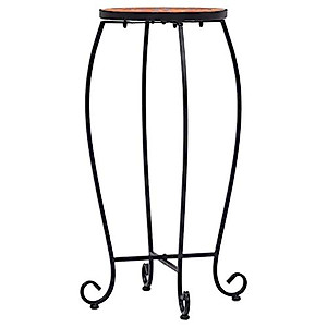 SecondBoy Set of 3 Size Outdoor Side Table Patio Table Garden Plant Stand Iron Frame Scroll Leg Round Top Mosaic Terracotta Ceramic