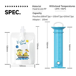 Crumye 7pcs Set Baby Food Pouch Maker, Pouches for toddlers, BPA Free, Refillable Fruit Squeeze Puree, Easy to Clean (Pink)