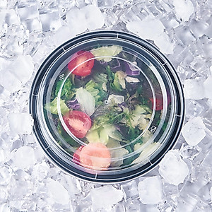 FULING 24 oz 50 ct Round Meal Prep Food Storage Containers with Lids To Go Plastic Lunch Plan Box Disposable Take Out Bowls Black BPA Free Reusable Durable Stackable Microwave Freezer Dishwasher Safe