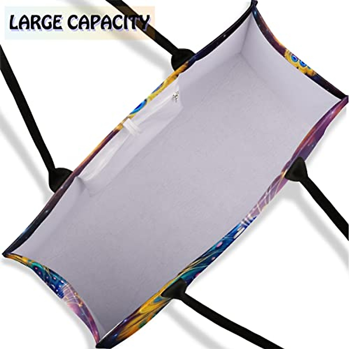 cfpolar Colorful Peacock Reusable Grocery Shopping Bag with Hard Bottom, HHQQQQ Large Foldable Multipurpose Heavy Duty Tote with Zipper Pockets, Sustainable, Durable and Eco Friendly, Beach Bag