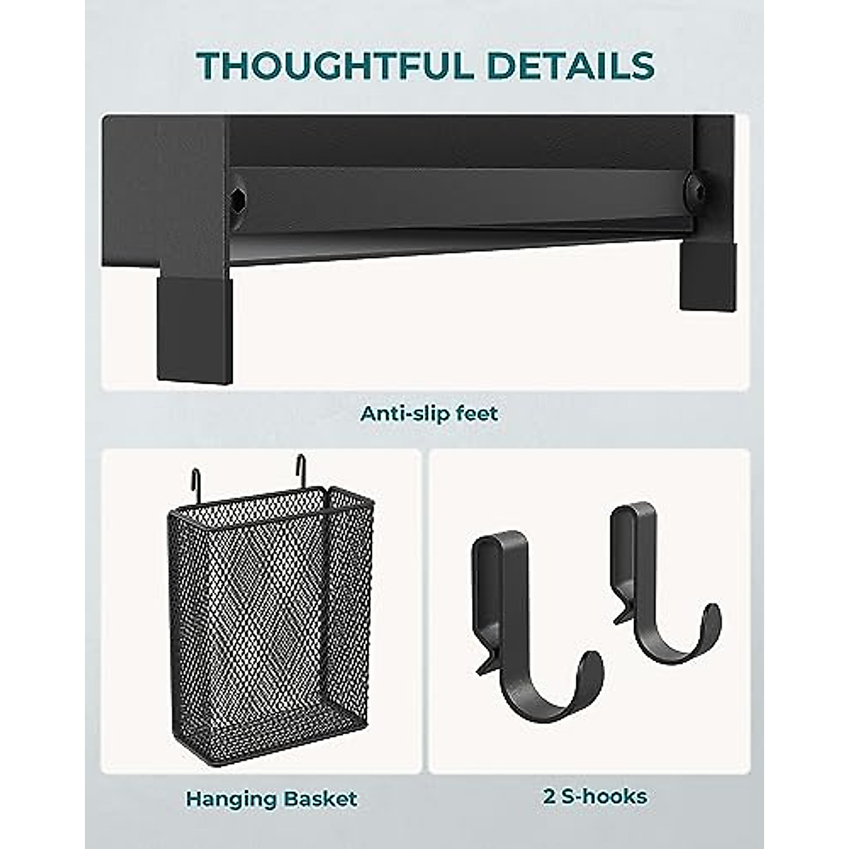 OROPY 2 Tier Spice Rack for Countertop, Height Adjustable Metal Standing Kitchen Storage Organizer Shelf, Counter Shelf for Cabinet,Pantry,Bathroom,Bedroom, with Hanging Basket