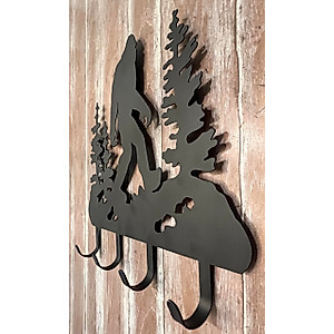 Top Brass Bigfoot Sasquatch Metal Wall Hooks - 4 Strong Hooks for Keys, Caps, Jackets, Bags - Rustic Cabin, Lodge, Mountain Art Decor