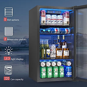 Urbansync Beverage Refrigerator and Cooler, 3.2 Cu.Ft Mini Fridge with Glass Door for Soda Beer or Wine, Freestanding Small Drink Dispenser, Digital Temperature Control, Home, Bar, Office.