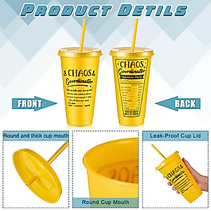 Uiifan 12 Pcs Chaos Coordinator Tumbler Gifts for Women 24oz Plastic Reusable Tumbler Bulk with Straw Lid Travel Cup Water Bottle Bulk Employee Appreciation Gift for Teacher Employee Nurse