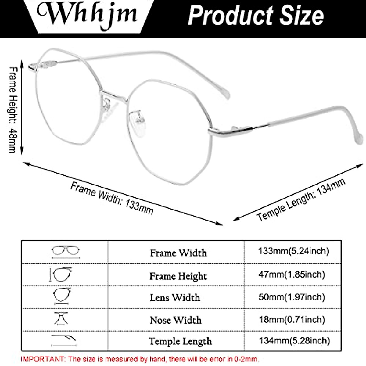 WHHJM Polygon Blue Light Blocking Glasses for Women Men Retro Octagon Square Non-prescription Metal Frame Eyeglasses (Silver Frame)
