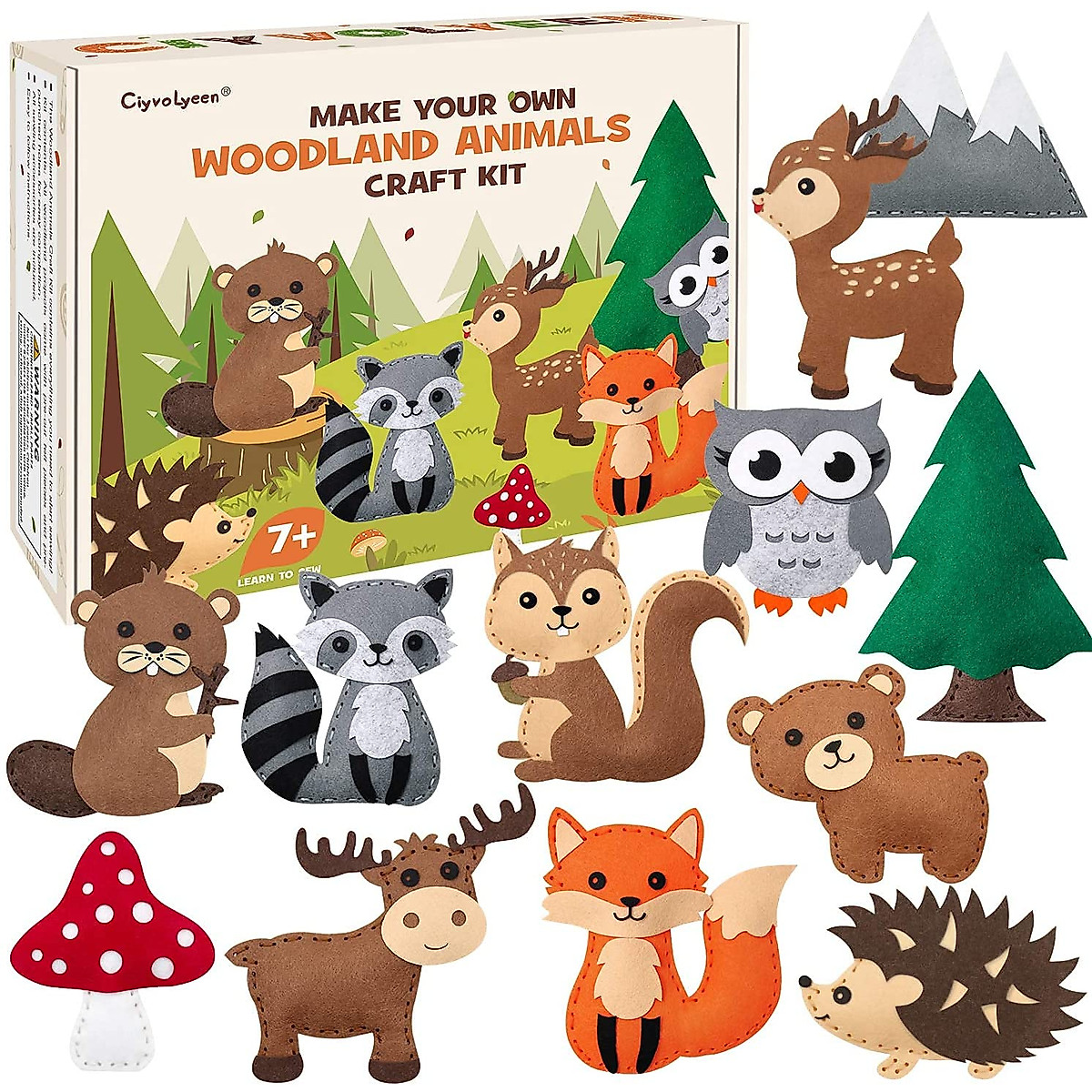 CiyvoLyeen 2 Pack Animals Sewing Craft Kit for Kids- Woodland Animals Felt Sewing Craft Kit & Puppy Craft Kit for Beginners
