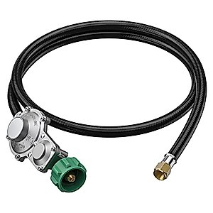 PatioGem 5FT Two Stage Propane Regulator Hose, RV Propane Regulator, Propane Hose with Regulator, 2 Stage Propane Regulator, Camper Propane Regulator Dual Kit, Hose Pressure Regulator, RV LP Regulator