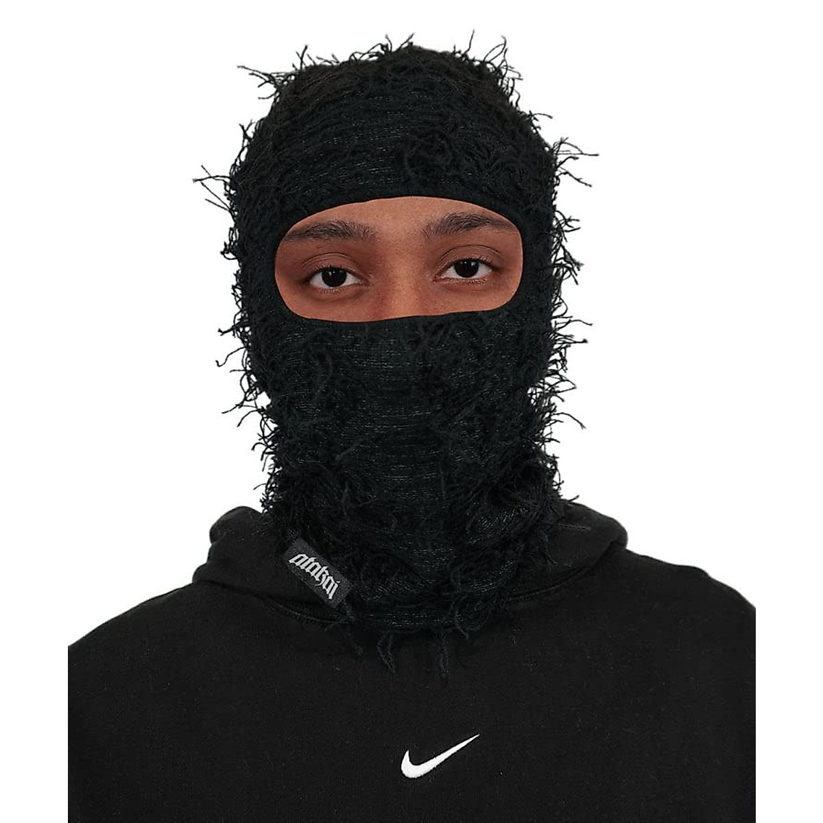 Atakai Balaclava Distressed Knitted Full Face Ski Mask Winter Windproof Neck Warmer for Men Women One Size Fits All, Yeat Inspired (Black)