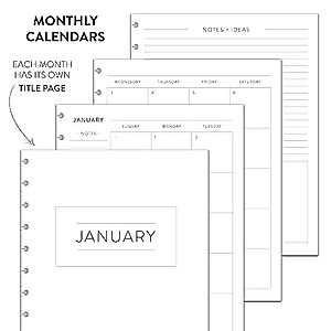 BetterNote 2024 Monthly Calendar Refill Fits Discbound Notebooks, Fits Happy Planner, Levenger Circa, Arc Staples, TUL Office Depot, InkWell Press (Classic, 11-Disc, 8.5"x11")